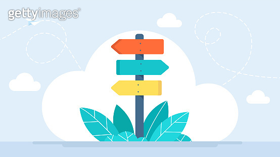 Direction sign post with arrow set. Choice signpost to choose road or ...