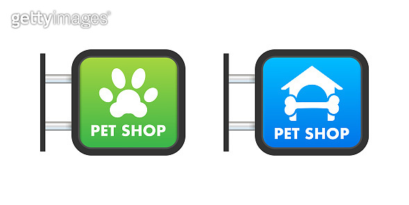 Pet shop label, sign. Zoo store. Signboard with emblem. Vector stock ...
