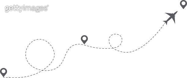Airplane path icon. The flight path is indicated by a dotted line ...
