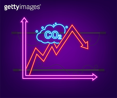 CO2 decrease logo in neon style isolated on empty background. Flat icon on white backdrop ...