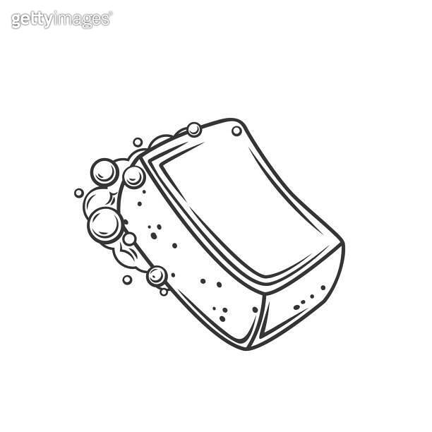 Sponge With Soapy Foam Outline Icon 이미지 (1442534593) - 게티이미지뱅크