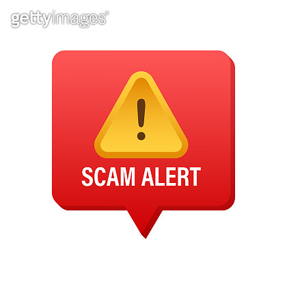Banner with red scam alert. Attention sign. Cyber security icon ...