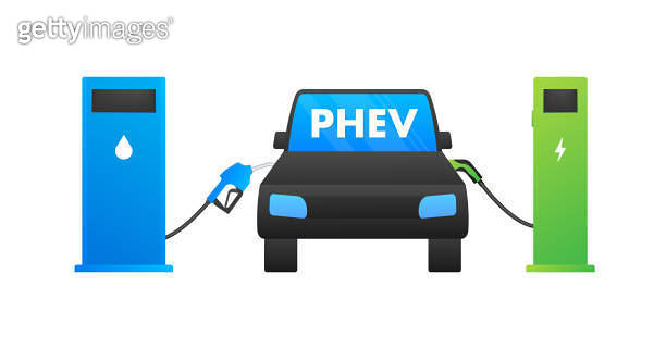 PHEV icon. Plug-in hybrid electric vehicle. Electric energy and fuel ...