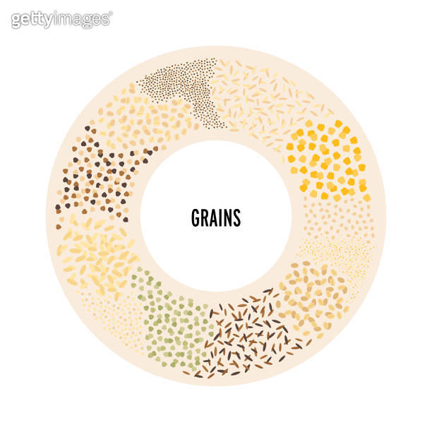 Food illustration. Vector flat design of different grains group of ...