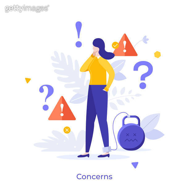 Woman with legcuffs tied to kettlebell, exclamation marks and ...