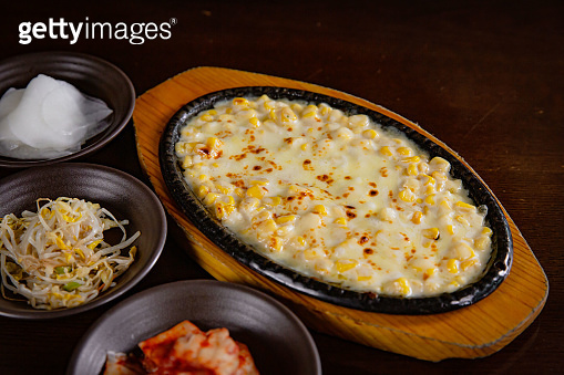 Korean Grilled BBQ combo sets with Korean corn cheese on the wooden ...