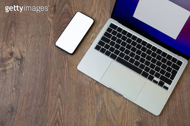 Blank keyboard and trackpad, Blank phone screen and blank keyboard keys ...