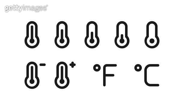 Simple set of temperature modes with thermometers and degrees icons in Celsius and Fahrenheit ...