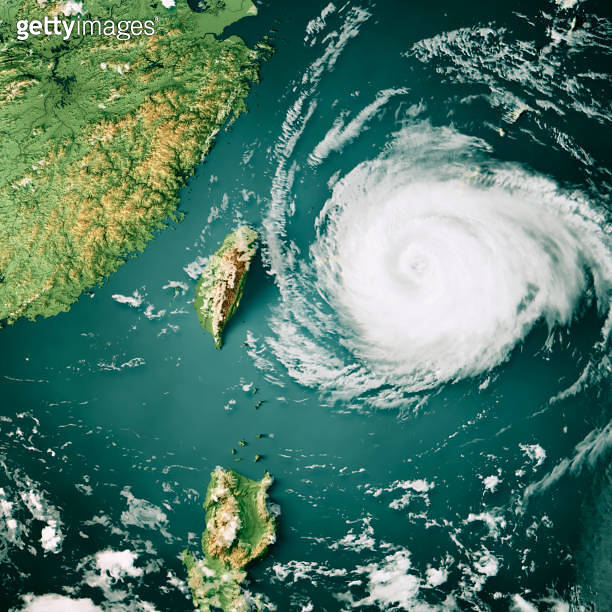 East China Taiwan Cloud Map Typhoon Maria 2018 3D Render Color 이미지 ...