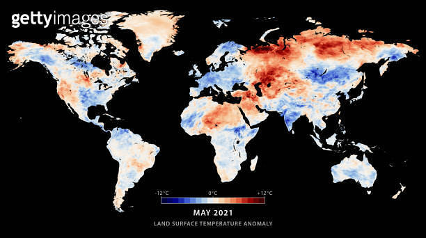 World Map Land Surface Temperature Anomaly May 2021 (1387625183) - 게티이미지뱅크