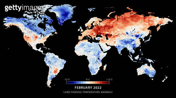 World Map Land Surface Temperature Anomaly February 2022 이미지 ...