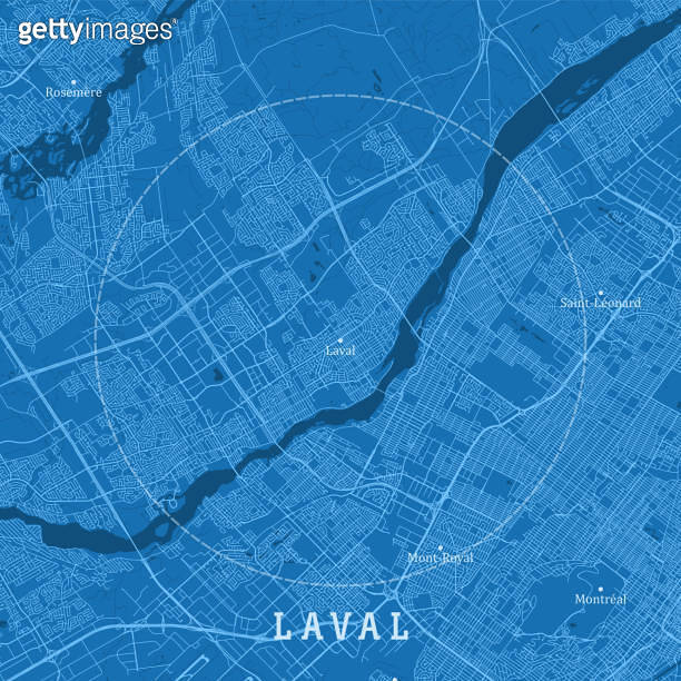 Laval QC City Vector Road Map Blue Text (1383848896) - 게티이미지뱅크
