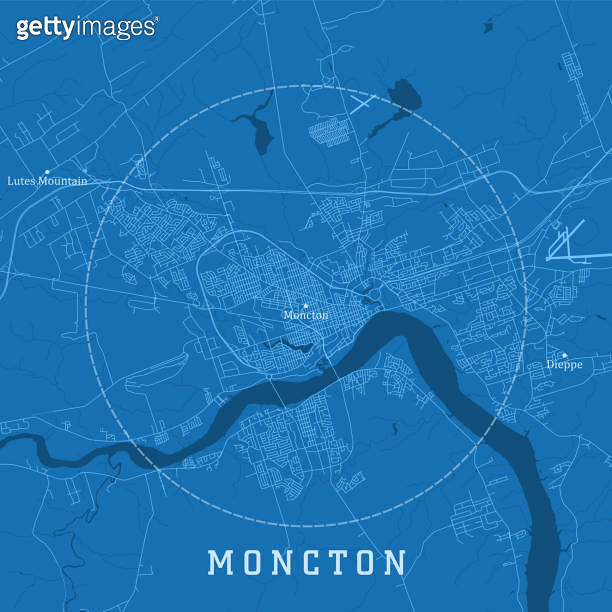Moncton NB City Vector Road Map Blue Text (1372328779) - 게티이미지뱅크