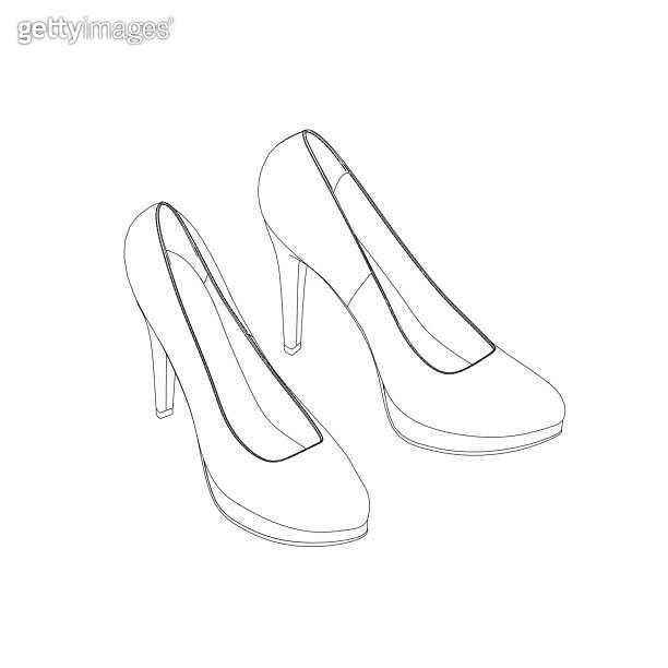 The contour of women's shoes from black lines isolated on a white ...