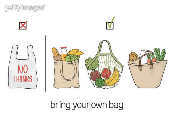 Reusable shopping bags vs single use plastic 이미지 (1386951021) - 게티이미지뱅크