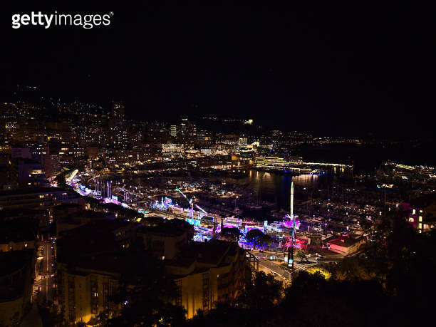 Panoramic view of the illuminated downtown of Monaco at night with ...