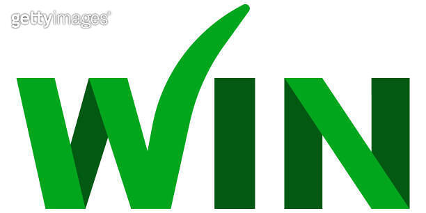 Green logo win icon folded ribbon with approval tick check mark win 이미지 ...
