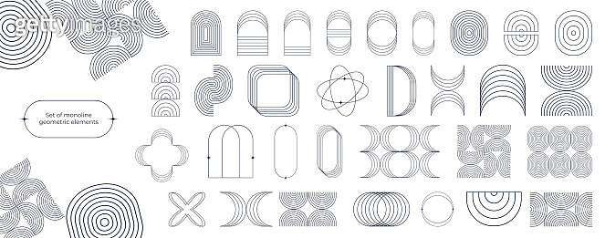 Set of monoline geometric elements. Minimalistic abstract thin lines ...