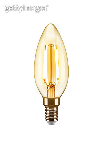 LED filament tungsten vintage flame light bulb, isolated on white ...