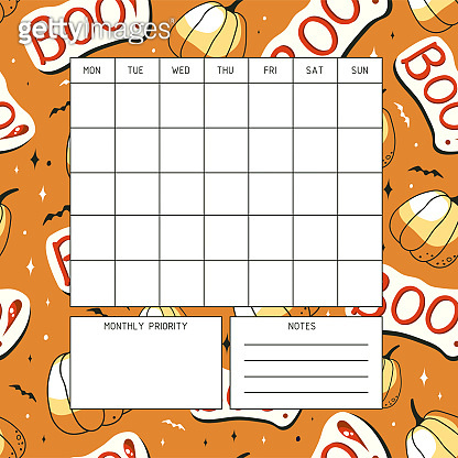 Monthly planner template. A planner for month organization of time with ...