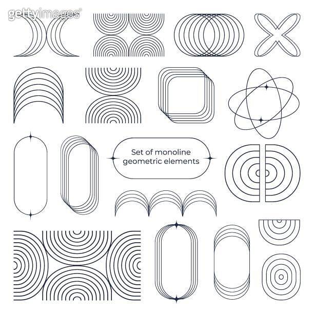Set of monoline geometric elements. Minimalistic abstract thin lines ...