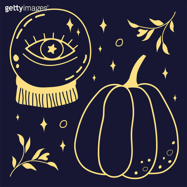 Illustration of pumpkin and Magic ball. Witchcraft and Magic mood ...