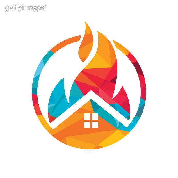 House fire vector logo design template. Preventing fire or fire alarm ...