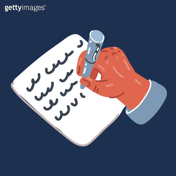 Cartoon vector illustration of Writer writing on paper sheet. Person ...