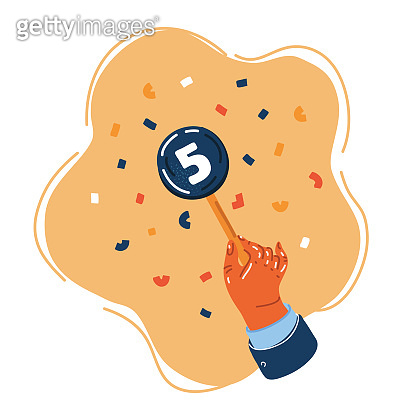 Vector illustration of hand showing five point score on banner ...