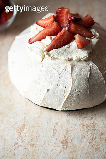 Summer fruit pavlova - famous Australian dessert from baked whipped egg ...