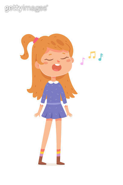 Cute girl singing song vector illustration. Cartoon isolated happy ...