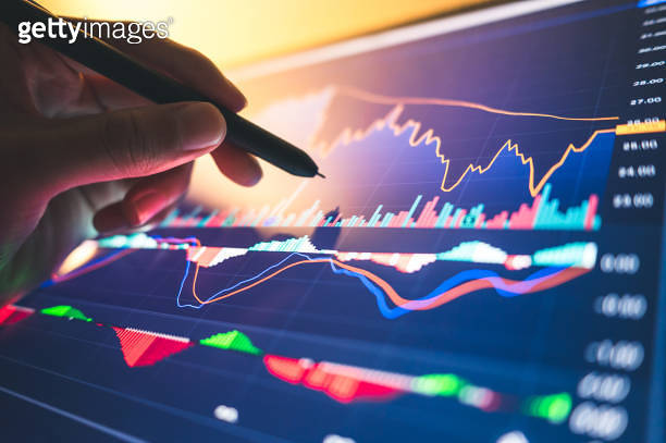 Technical candlestick price chart showing up and down trend, volatility ...