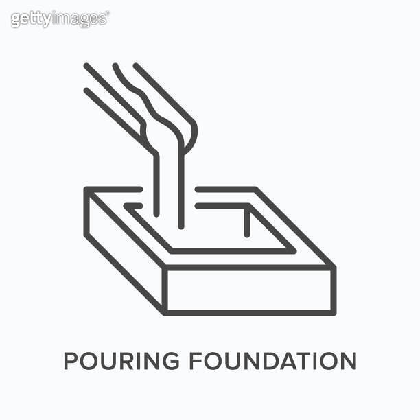 Pouring foundation flat line icon. Vector outline illustration of ...