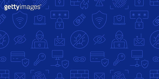 Cybersecurity blue seamless pattern. Vector on dark blue background ...