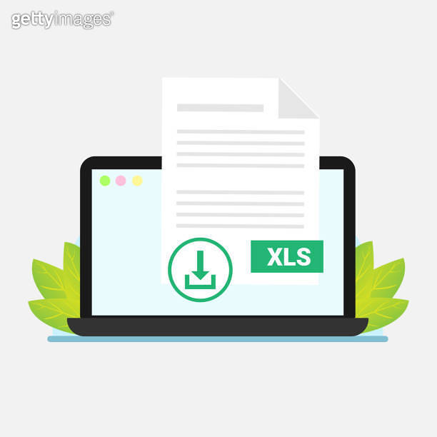 Excel file download. Xls sheet download in laptop. Icon of spreadsheet ...
