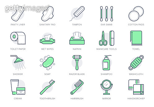 Hygiene line icons. Vector illustration include icon - shower, soap ...