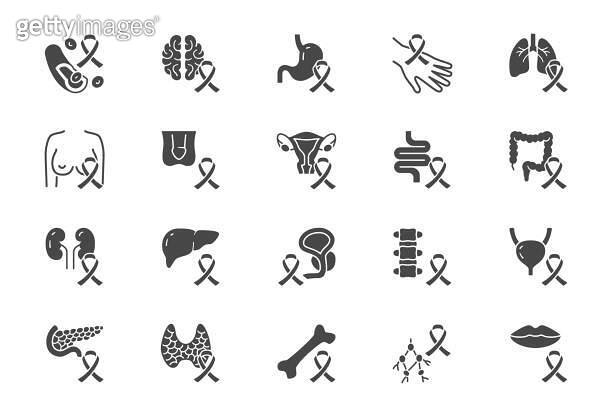 Cancer types flat icons. Vector illustration include icon - breast ...