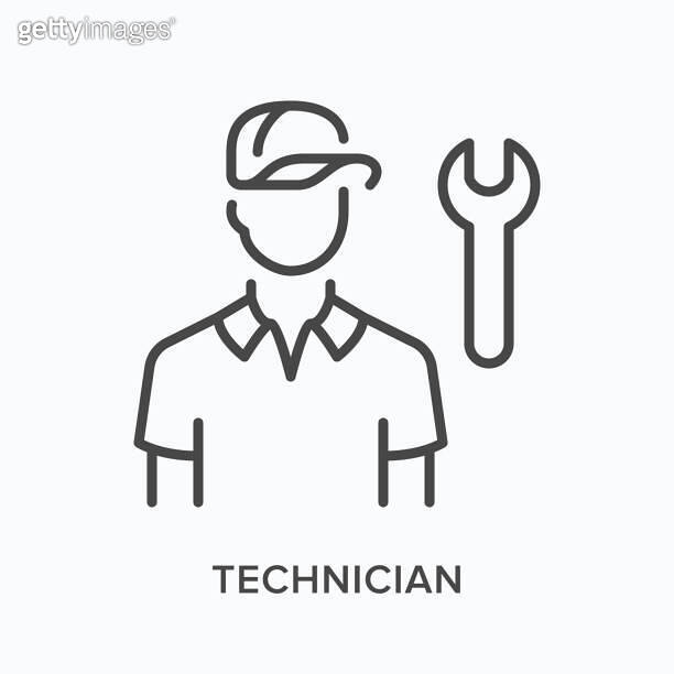 Technician flat line icon. Vector outline illustration of professional ...