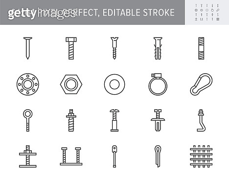 Fasteners line icons. Vector illustration include icon - clamp, plastic ...