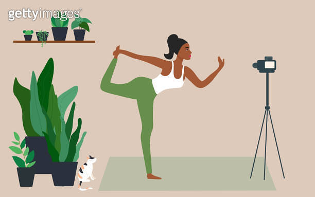 Young vlogger making content and record video on social media vector ...