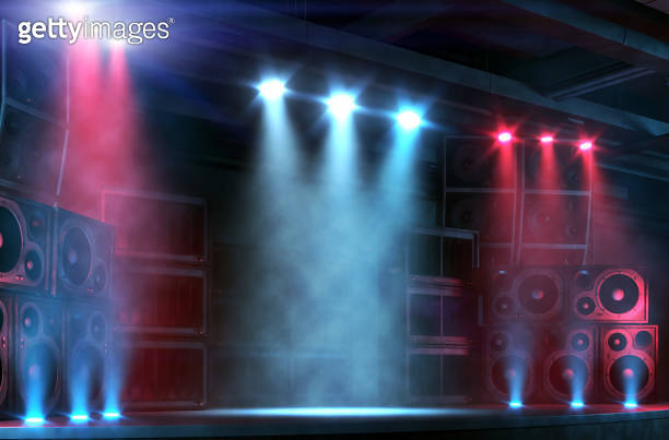 Music concert backdrop, with empty stage illuminated by spotlights 이미지 ...