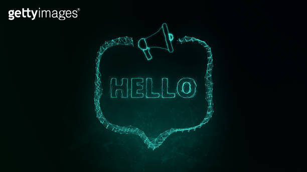 Megaphone banner with speech bubble and text hello. Plexus style of ...