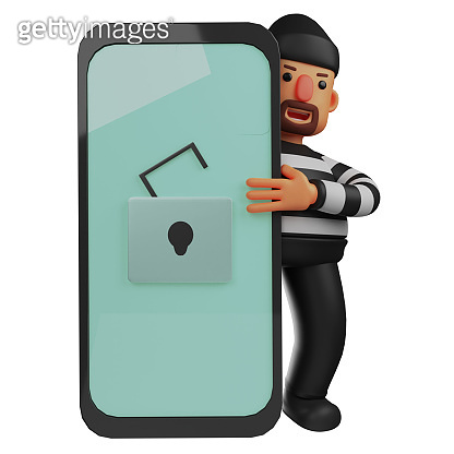 3D Thief Cartoon Picture trying to hack a cell phone 이미지 (1392485236 ...