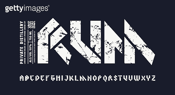 Stencil-plate sans serif font in viking style and template label for ...