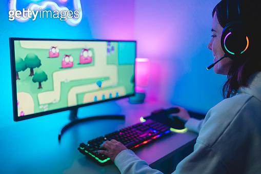 Gamer girl playing and streaming online video games - Metaverse and ...
