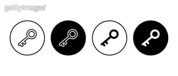 Keys vector icon set. Black and white flat style keys symbol in circle ...