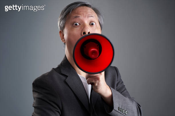 chinese ethnicity businessman holding red megaphone 이미지 (1419353473 ...