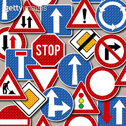 Chaotic background road sign 이미지 (1389173871) - 게티이미지뱅크