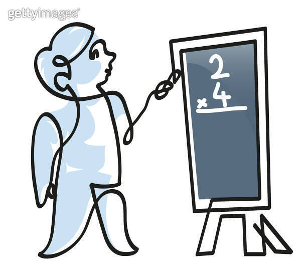 One line drawing of happy student solving math. 이미지 (1364227267) - 게티이미지뱅크