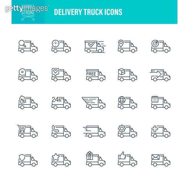 Delivery Truck Icons Editable Stroke 이미지 (1450005121) - 게티이미지뱅크